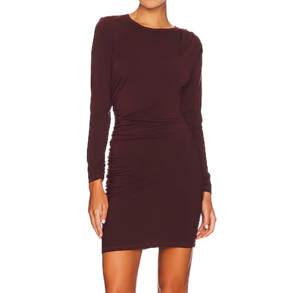 Sundry | Dresses | Sundry Ruched Long Sleeve Mini Dress In Mahogany 3 ...